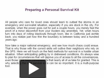 Preparing a Personal Survival Kit presentation | free to download