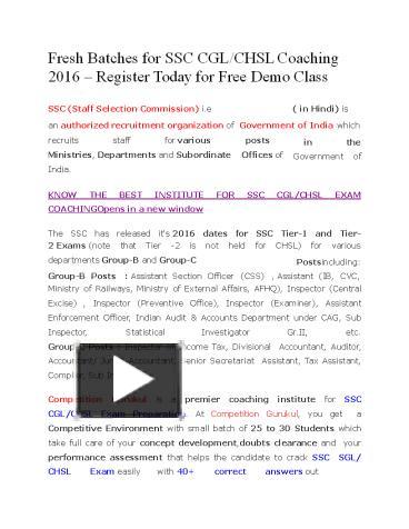 PPT – Fresh Batches for SSC CGL - Competition Gurukul PowerPoint ...