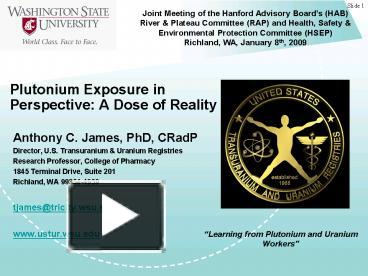 Plutonium Exposure in Perspective: A Dose of Reality presentation ...
