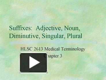 Suffixes: Adjective, Noun, Diminutive, Singular, Plural presentation ...