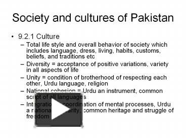 Society and cultures of Pakistan presentation | free to view