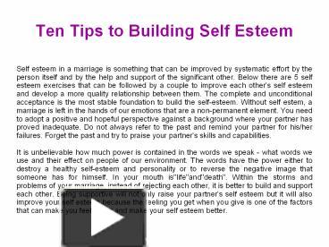 PPT – Ten Tips to Building Self Esteem PowerPoint presentation | free ...