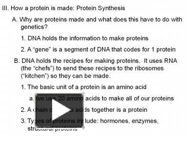 PPT – III. How a protein is made: Protein Synthesis PowerPoint ...