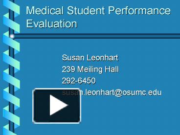 Medical Student Performance Evaluation presentation | free to view