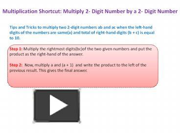 Maths Multiplication Shortcut: Multiply 2- Digit Number by a 2- Digit ...