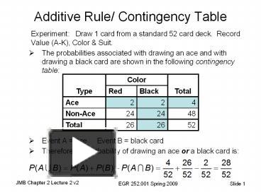 PPT – Additive Rule/ Contingency Table PowerPoint presentation | free ...