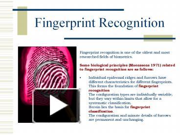 Fingerprint Recognition presentation | free to download