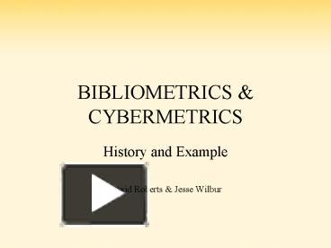BIBLIOMETRICS presentation | free to view