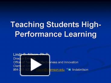 Teaching Students High-Performance Learning presentation | free to view
