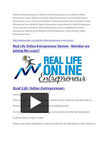 PPT – Real Life Online Entrepreneur review-SECRETS of Real Life Online ...