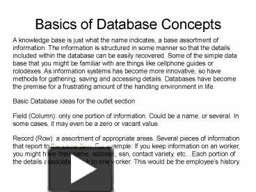 Basics of Database Concepts presentation | free to download