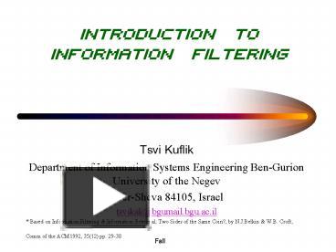 PPT – Introduction to Information Filtering PowerPoint presentation ...