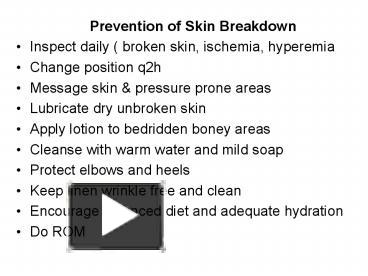 Prevention of Skin Breakdown presentation | free to view