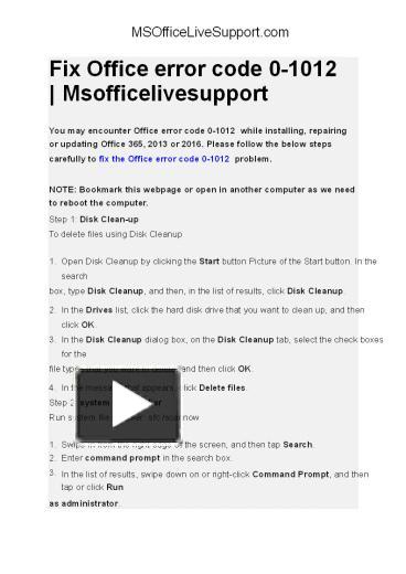 PPT – Fix Office Error Code 0-1012 (0) | Msofficelivesupport PowerPoint ...