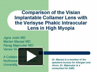 Comparison of the Visian Implantable Collamer Lens with the Verisyse ...