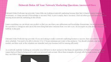 Deborah Dolen Great Guide on How to Be Successful in Network Marketing ...