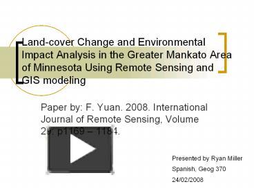 Land-cover Change and Environmental Impact Analysis in the Greater ...