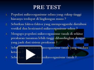 PPT – PRE TEST PowerPoint presentation | free to download - id: 862807 ...