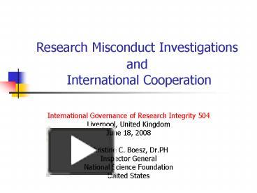 Research Misconduct Investigations and International Cooperation ...