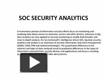 SOC SECURITY ANALYTICS presentation | free to download