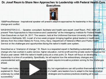 PPT – Dr. Josef Reum to Share New Approaches to Leadership with Federal ...