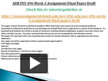PPT – PSY 496 Week 3 Assignment Final Paper Draft PowerPoint ...