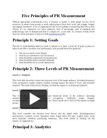 PPT – Five Principles of PR Measurement PowerPoint presentation | free ...