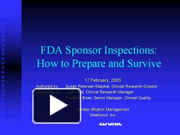 PPT – FDA Sponsor Inspections: How to Prepare and Survive PowerPoint ...
