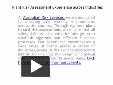 PPT – Plant Risk Assessment Experience across Industries PowerPoint ...