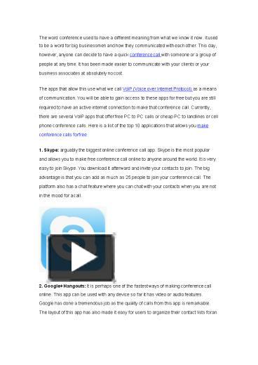 10 Platforms for Free Online Conference Call presentation | free to ...