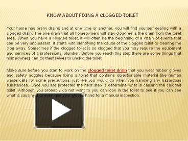 PPT – Know about Fixing a Clogged Toilet PowerPoint presentation | free ...