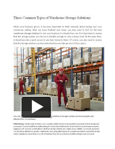 Three Common Types of Warehouse Storage Solutions presentation | free ...