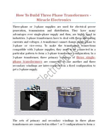 PPT – How To Build Three Phase Transformers - Miracle Electronics ...
