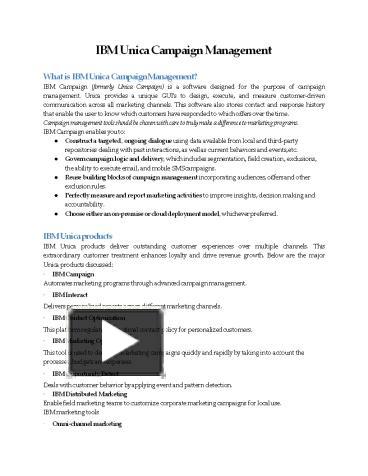 IBM UNICA Campaign Management presentation | free to download