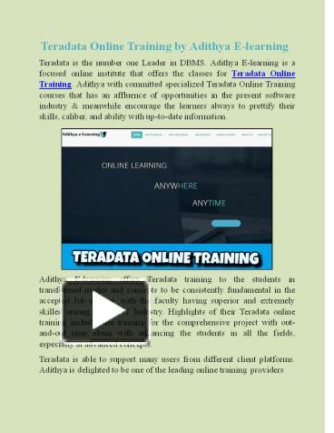 PPT – Teradata Online Training by Adithya E-learning PowerPoint ...