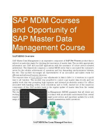 SAP MDM Course presentation | free to download
