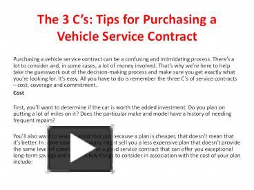Tips for purchasing a vehicle service contract presentation | free to ...