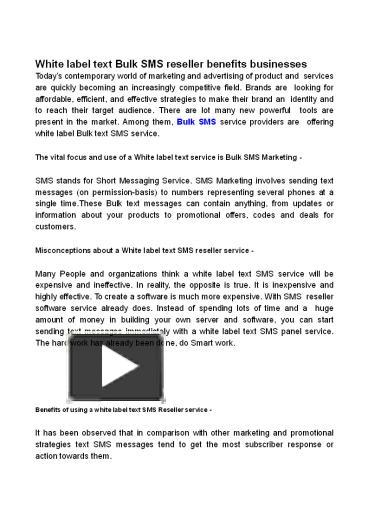 Bulk SMS reseller benefits businesses presentation | free to download