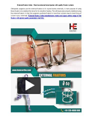 Resolve External Bone Injuries With Quality Fixator Systems ...