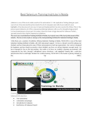 Best Selenium training in Noida presentation | free to download