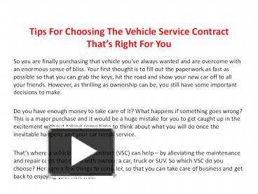 Tips For Choosing The Vehicle Service Contract That’s Right For You ...