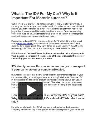 What Is The IDV For My Car? Why Is It Important For Motor Insurance ...