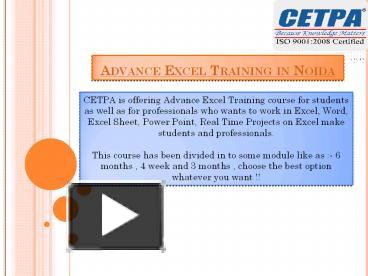 PPT – Advance Excel Training Course in Noida PowerPoint presentation ...