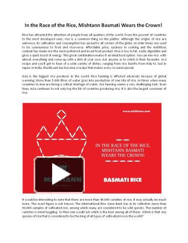 In the Race of the Rice, Mishtann Basmati Wears the Crown! presentation ...