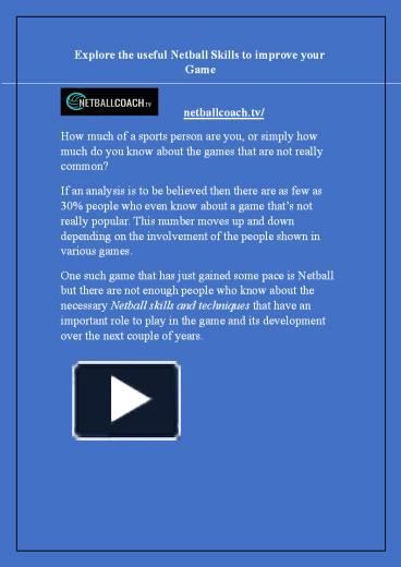PPT – Explore the useful Netball Skills to improve your Game PowerPoint ...