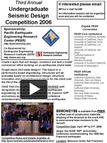 PPT – Third Annual Undergraduate Seismic Design Competition 2006 ...