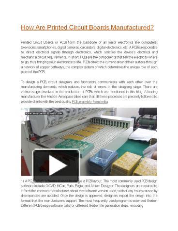 How Are Printed Circuit Boards Manufactured? - Miracle Aerospace ...