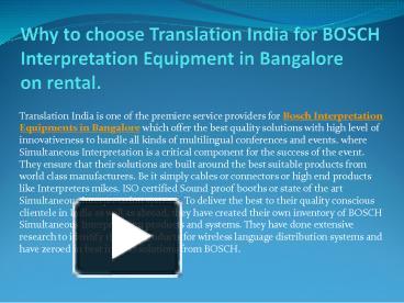PPT – Bosch Interpretation Equipments in Bangalore PowerPoint ...