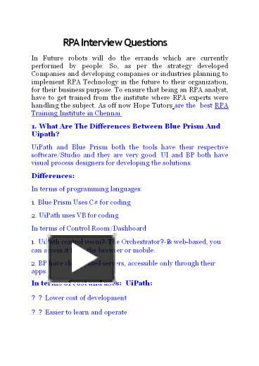PPT – RPA Interview Questions PowerPoint presentation | free to ...