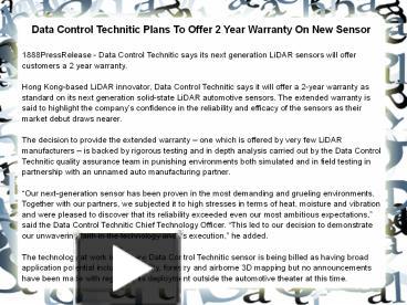 PPT – Data Control Technitic Plans To Offer 2 Year Warranty On New ...
